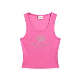 T-Shirt Juicy Couture "GOTHIC CROWN VEST. Damen", Damen, Gr. L, super pink, Jersey, 95% Baumwolle, 5% Elasthan, taillenlang, Rundhals, Shirts T-Shirt, T-Shirt Damen, Schriftzug, Sportshirt, Tr&auml;gertop, mit Glitzer, Sale