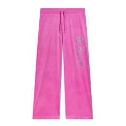 Sweathose Juicy Couture "GOTHIC CROWN OG STRAIGHT LOW RISE PANTS. Damen", Damen, Gr. M, EURO-Gr&ouml;&szlig;en, super pink, 95% Polyester, 5% Elasthan, Hosen Sweathose, Trainingshose Damen, Sweathose, Velour, Jogginghose mit Glitzer, Sale