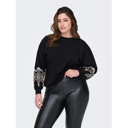 Sweatshirt Only CARMAKOMA "CARBROOKE L/S O-NECK PRINT SWT JRS NOOS", Damen, Gr. M, schwarz (schwarz print:ethnic), Sweatware, Obermaterial: 60% Baumwolle, 40% Polyester, bedruckt, regular fit normal, Rundhals, Rippb&uuml;ndchen, Sweatshirts Sweatshirt, Baumwollmischung, regular fit
