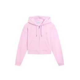 Kapuzennickijacke Juicy Couture "ICCLE OUTLINE CROPPED HOODIE. Damen", Damen, Gr. L, cherry blossom, Samt, 95% Polyester, 5% Elasthan, bequem taillenlang, Jacken, Trainingsjacke Damen, Sweatjacke mit Kapuze, Velour, mit Glitzer, Sale