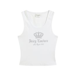 T-Shirt Juicy Couture "GOTHIC CROWN VEST. Damen", Damen, Gr. M, wei&szlig;, Jersey, 95% Baumwolle, 5% Elasthan, taillenlang, Rundhals, Shirts T-Shirt, T-Shirt Damen, Schriftzug, Sportshirt, Tr&auml;gertop, mit Glitzer, Sale