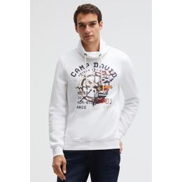 Sweater CAMP DAVID, Herren, Gr. L, wei&szlig;, Sweatware, Material: 65% Baumwolle, 35% Polyester, bedruckt, bestickt, regular fit normal, Rundhals, eingesetzt Rippb&uuml;ndchen, Sweatshirts Sweater, mit Stehkragen