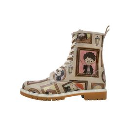 DOGO Damen Schn&uuml;rboots "Long Boots Schn&uuml;rstiefel Frames-Of-Hogwarts Damen Stiefeletten", Gr. 36beige, Lederimitat, Schuhe, Handgefertigt