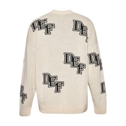 Sweater DEF "DEF Herren DEF Knit Crewneck", Herren, Gr. L, schwarz, 50% Polyacryl, 50% Baumwolle, mehrfarbig, relaxed fit, Rundhals, Sweatshirts Sweater