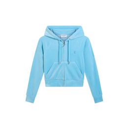 Kapuzennickijacke Juicy Couture "MADISON COL OUT HOODIE Damen", Damen, Gr. M, sky blau, Samt, 95% Polyester, 5% Elasthan, slim fit taillenlang, Jacken, Trainingsjacke Damen, Sweatjacke mit Kapuze, Velour, mit Glitzer, Sale