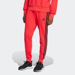 Sporthose adidas Sportswear "ESSENTIALS 3-STREIFEN FRENCH TERRY", Herren, Gr. S, N-Gr, pure ruby, schwarz, normal, gr., Obermaterial: 55% Baumwolle, 36% Polyester, 9% Viskose, Hosen Sporthose, schmal zulaufende Beinform, f&uuml;r sportliche Aktivit&auml;ten