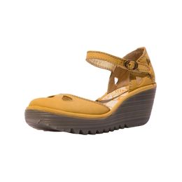 Keilpumps Fly London "Fly London Pumps Leder", Damen, Gr. 40, gelb, Leder, Schuhe