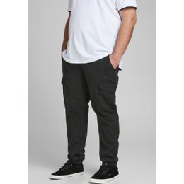 Jack & Jones PlusSize Cargohose "PAUL FLAKE", Herren, Gr. 48 (7XL), L&auml;nge 32, schwarz, Web, Obermaterial: 98% Baumwolle, 2% Elasthan, JACK & JONES PLUSSIZE, unifarben, slim fit normal, Hosen Cargohose