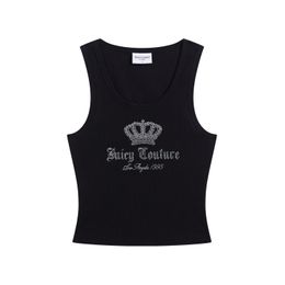 T-Shirt Juicy Couture "GOTHIC CROWN VEST. Damen", Damen, Gr. L, schwarz, Jersey, 95% Baumwolle, 5% Elasthan, taillenlang, Rundhals, Shirts T-Shirt, T-Shirt Damen, Schriftzug, Sportshirt, Tr&auml;gertop, mit Glitzer, Sale