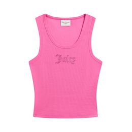 T-Shirt Juicy Couture "THIN STRAP RACER VEST Damen", Damen, Gr. L, super pink, Jersey, 95% Baumwolle, 5% Elasthan, taillenlang, Rundhals, Shirts T-Shirt, T-Shirt Damen, Schriftzug, Sportshirt, Tr&auml;gertop, mit Glitzer, Sale