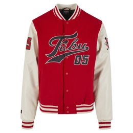Collegejacke Fubu "Fubu FM243-003-1 Fubu Varsity Block College Jacket", Damen, Gr. L, rot, sanftes wei&szlig;, 70% Polyester, 30% Wolle, mehrfarbig, normal, amerikanischer Ausschnitt, Jacken Collegejacke