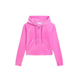 Kapuzennickijacke Juicy Couture "MADISON COL OUT HOODIE. Damen", Damen, Gr. L, super pink, Samt, 95% Polyester, 5% Elasthan, slim fit taillenlang, Jacken, Trainingsjacke Damen, Sweatjacke mit Kapuze, Velour, mit Glitzer, Sale