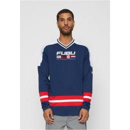 Longsleeve Fubu "Fubu FBMQ22004NVY Fubu Corporate Hockey Jersey", Herren, Gr. S, navy, wei&szlig;, 100% Polyester, bedruckt, normal, V-Ausschnitt, Shirts
