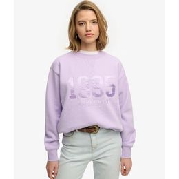 Superdry Damen Varsity Satin-applikation Sweatshirt Purple - Gr&ouml;&szlig;e: 36 21026235007991YA030