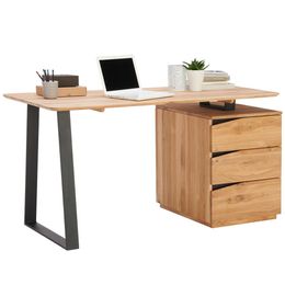 Linea Natura Schreibtisch, Wildeiche, Holz, Wildeiche, massiv, 3 Schublade(n) Schubladen, rechteckig, U-Form, 65x75x140 cm, Arbeitszimmer, Schreibtische, B&uuml;rotische