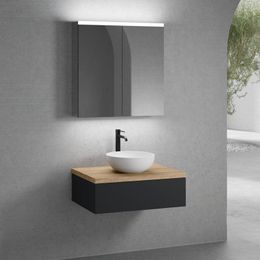 neoro n50 Unterschrank B: 80 cm mit 1 Auszug, Waschtisch &Oslash; 45 cm wei&szlig; matt, mit Spiegelschrank,, BN0106WM+BN0412BM+BN0402W1+BN0473MI,