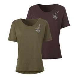 Parforce Essential Damen T-Shirts 2er-Pack Braun/Oliv (Gr&ouml;&szlig;e: XS)