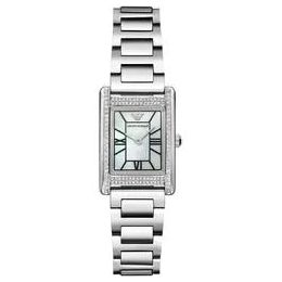 Quarzuhr Emporio Armani, silber (silberfarben), Armbanduhren, Damen, Quarzuhr, Armbanduhr, Damenuhr, Edelstahlarmband, analog, Glassteine