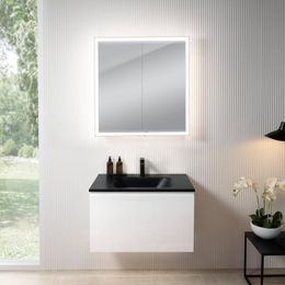 rivea Dia Unterschrank B: 81 cm mit 1 Auszug, Waschtisch mit 1 Hahnloch schwarz matt, mit n60 Spiegelschrank,, BR0037WH+BR0049BM+BN0492MI,