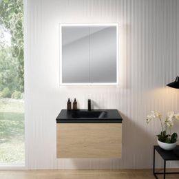 rivea Dia Unterschrank B: 81 cm mit 1 Auszug, Waschtisch mit 1 Hahnloch schwarz matt, mit n60 Spiegelschrank,, BR0037SO+BR0049BM+BN0492MI,