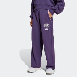 Sporthose adidas Sportswear "SAISON ESSENTIALS COLLEGE TYPOGRAPHIE KIDS", M&auml;dchen, Gr. 170, N-Gr, aurora plum, wei&szlig;, Obermaterial: 70% Baumwolle, 30% Polyester, Hosen Sporthose