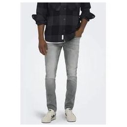 Only & Sons Slim-fit-Jeans ONLY & SONS "ONSLOOM SLIM LBD 8263 AZG DNM NOOS", Damen, Gr. 29, L&auml;nge 30, grau (light grau), Denim/Jeans, Obermaterial: 98% Baumwolle, 2% Elasthan, Abriebeffekte, schmal kn&ouml;chellang, Jeans Slim-fit-Jeans