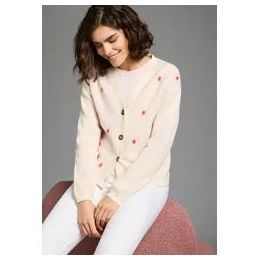 Strickjacke Kangaroos, Damen, Gr. 40/42, natur, Feinstrick, Obermaterial: 50% Viskose, 26% Polyester, 24% Polyamid, bequem taillenbedeckt, tiefer V-Ausschnitt, weit Rippstrickb&uuml;ndchen, Strickjacken Strickjacke, Strickjacke aus Feinstrick, bequeme Passform, Blumenmuster