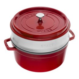 Staub La Cocotte Cocotte mit D&auml;mpfeinsatz 26 cm, rund, Kirsch-Rot, Gusseisen