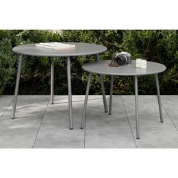 Ambia Garden Garten-Beistelltischset, Dunkelgrau, Metall, 2-teilig, rund, 50 cm, Balkonm&ouml;bel, Balkontische
