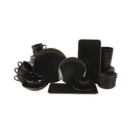 P & B Kombiservice, Schwarz, Gold, Keramik, 42-teilig, Uni, 19x19x19 cm, Essen & Trinken, Geschirr, Geschirr-Sets, Kombiservice
