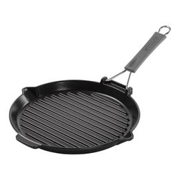 Staub Grill Pans Grillpfanne mit Ausgie&szlig;nase 28 cm, rund, Schwarz, Gusseisen