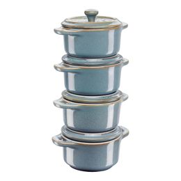 Staub Ceramique Cocotte Set 4-tlg, rund, Antik-T&uuml;rkis, Keramik