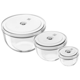 Zwilling Fresh & Save BOWLS Vakuumsch&uuml;ssel Set S/M/L / 6-tlg, Glas, Transparent-Wei&szlig;