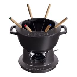 Staub Specialities Fondue Set 20 cm, rund, Schwarz, Gusseisen