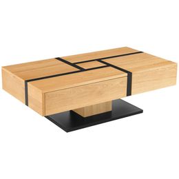 Livetastic Couchtisch, Schwarz, Eiche, Holz, Metall, Holzwerkstoff, Eiche, furniert, 2 Schublade(n) Schubladen, rechteckig, Bodenplatte, Sockel, 65x40x120 cm, Stauraum, einfacher Aufbau, Wohnzimmer, Wohnzimmertische, Couchtische, Couchtische mit Stauraum