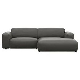 Ecksofa FLEXLUX "Lucera Chaislongue rechts oder links, L-Form, bequem", grau (warm mineral grau), B:257cm H:73cm T:171cm, 100% Echteder, Sofas, Ecksofa, modern & anschmiegsam, Kaltschaum, Stahl-Wellenunterfederung