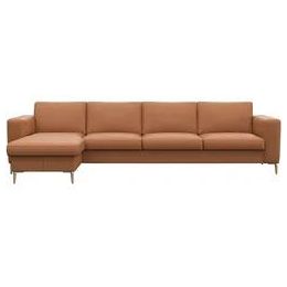 Ecksofa FLEXLUX "Fiore, super bequem durch hochwertigen Sitzaufbau mit Kaltschaum", braun (modern cogna), B:295cm H:85cm T:159cm, 100% Echteder, Sofas, Ecksofa, breite Armlehnen, F&uuml;&szlig;e Alu+ Eiche, L-Form