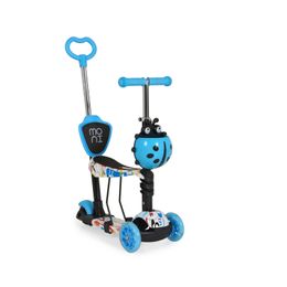 Moni Kinderroller Lollipop 3 in 1 Schiebestange, Sitz, PU-Vorderr&auml;der mit LED blau