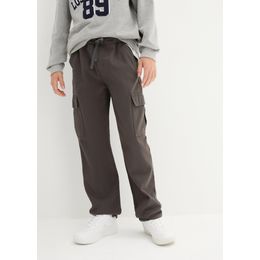 bonprix Loose Fit Cargo-Schlupfhose aus reiner Baumwolle Straight, grau, Gr.158, Coole Loose Fit Cargohose in Baggyform f&uuml;r Jungen mit elastischem Bund, aus 100% Baumwolle
