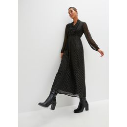 bonprix Maxikleid mit Glitzer, schwarz, Gr.46, Elegantes Maxikleid mit Glitzereffekt und Knopfleiste