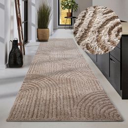 Designteppich ELLE DECORATION "Chappe", beige, B:80cm H:18mm L:240cm, Polyester, Teppiche, Shaggy, L&auml;ufer, flauschig, weich, Langflor, modern, Hoch Tief Effekt