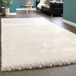 Hochflor-Teppich Paco Home "Touch 100", wei&szlig;, B:80cm H:49mm L:150cm, Kunstfaser, Teppiche, weicher Uni Shaggy mit Glanz Garn, Wohnzimmer