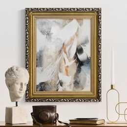 Bilderwelten Bild mit Barockrahmen Antik originell Abstrakt Aquarell gold - Goldene abstrakte Wintermalerei - edle Optik Wohnzimmer Schlafzimmer
