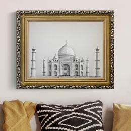 Bilderwelten Bild mit Barockrahmen Antik Stadt Orientalisch Barock grau - Taj Mahal in Grau - Architektur Wohnzimmer Schlafzimmer