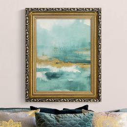 Bilderwelten Bild mit Barockrahmen Antik originell modern Aquarell t&uuml;rkis - Blauer Safran - edle Optik Wohnzimmer Schlafzimmer