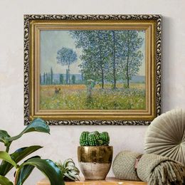 Bilderwelten Bild mit Barockrahmen Antik originell Abstrakt Barock gr&uuml;n - Claude Monet - Felder im Fr&uuml;hling - edle Optik Wohnzimmer Schlafzimmer