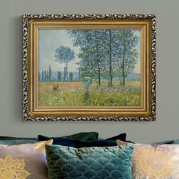 Gerahmtes Leinwandbild Claude Monet - Felder im Fr&uuml;hling