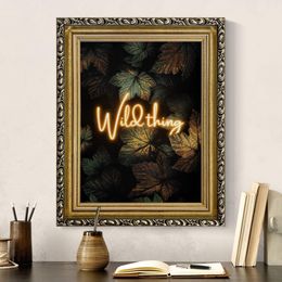 Bilderwelten Bild mit Barockrahmen Antik Spr&uuml;che modern Barock gold - Wild Thing goldene Bl&auml;tter - Spr&uuml;che Wohnzimmer Schlafzimmer