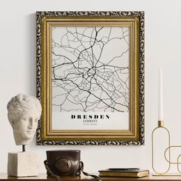 Bilderwelten Bild mit Barockrahmen Antik Weltkarte modern Barock schwarz weiss - Stadtplan Dresden - Klassik - Dresden Jugendzimmer