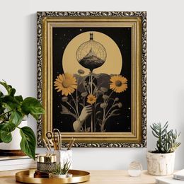 Bilderwelten Leinwandbild mit Barockrahmen Surreale Gelbe Blumen Alchemie